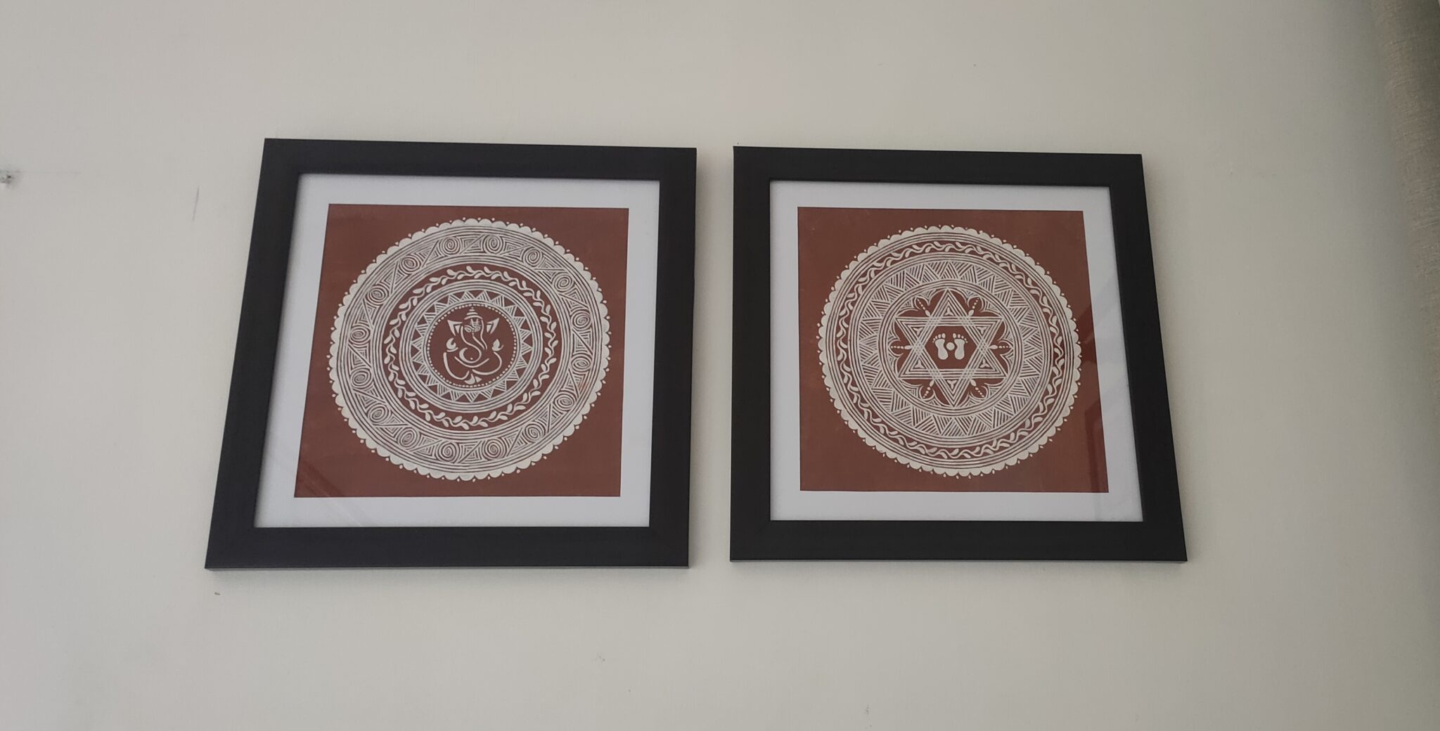 Wall Framed Ganesha & Lakshmi Aipan Chowki: Set of 2 | SaSiAa