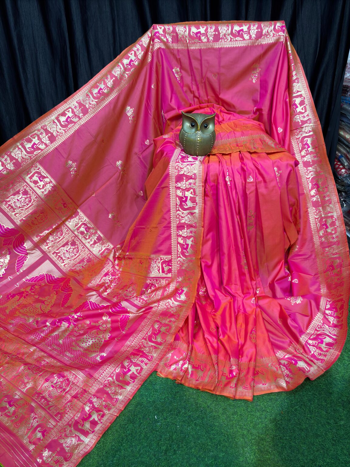 Blush Royale Pink & Gold Handcrafted Bishnupuri Silk Saree | SaSiAa