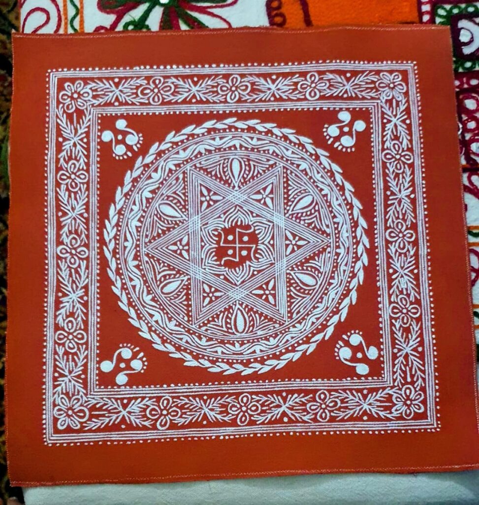 Hand-Painted Lakshmi Chowki in Traditional Aipan Art | 12"x12" Canvas ...