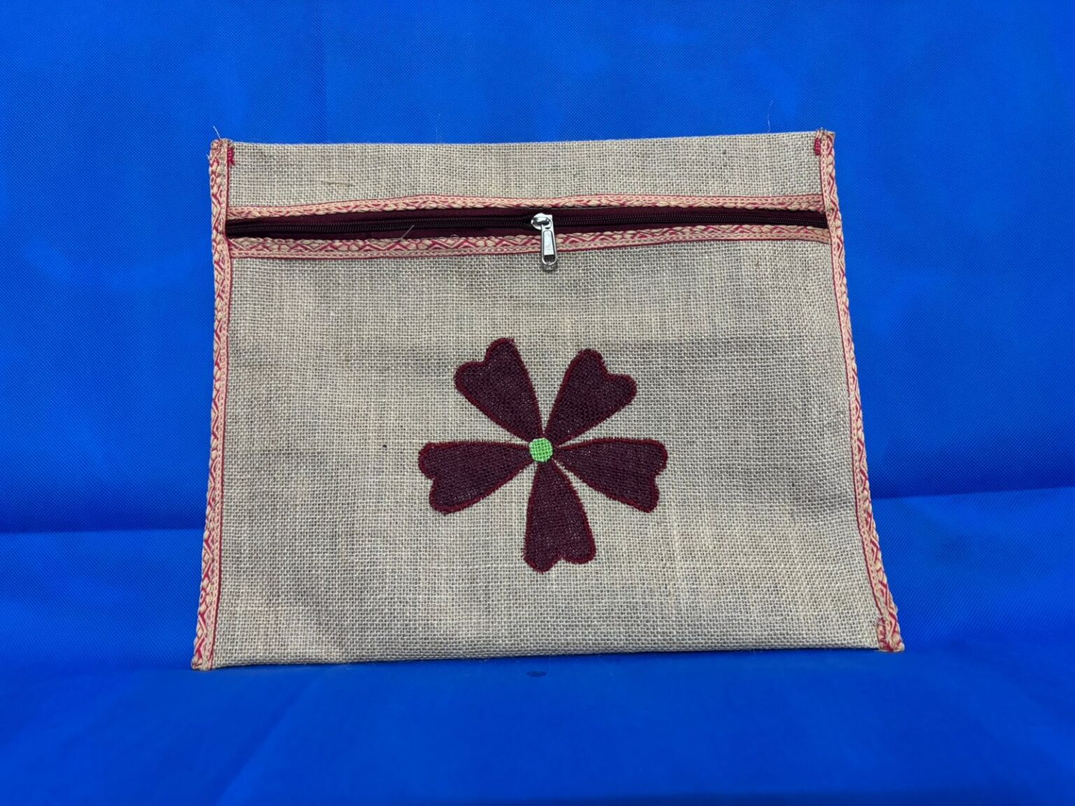 Eco-Chic Handcrafted Jute Folder – Maroon & Lime Floral Accent | Long ...