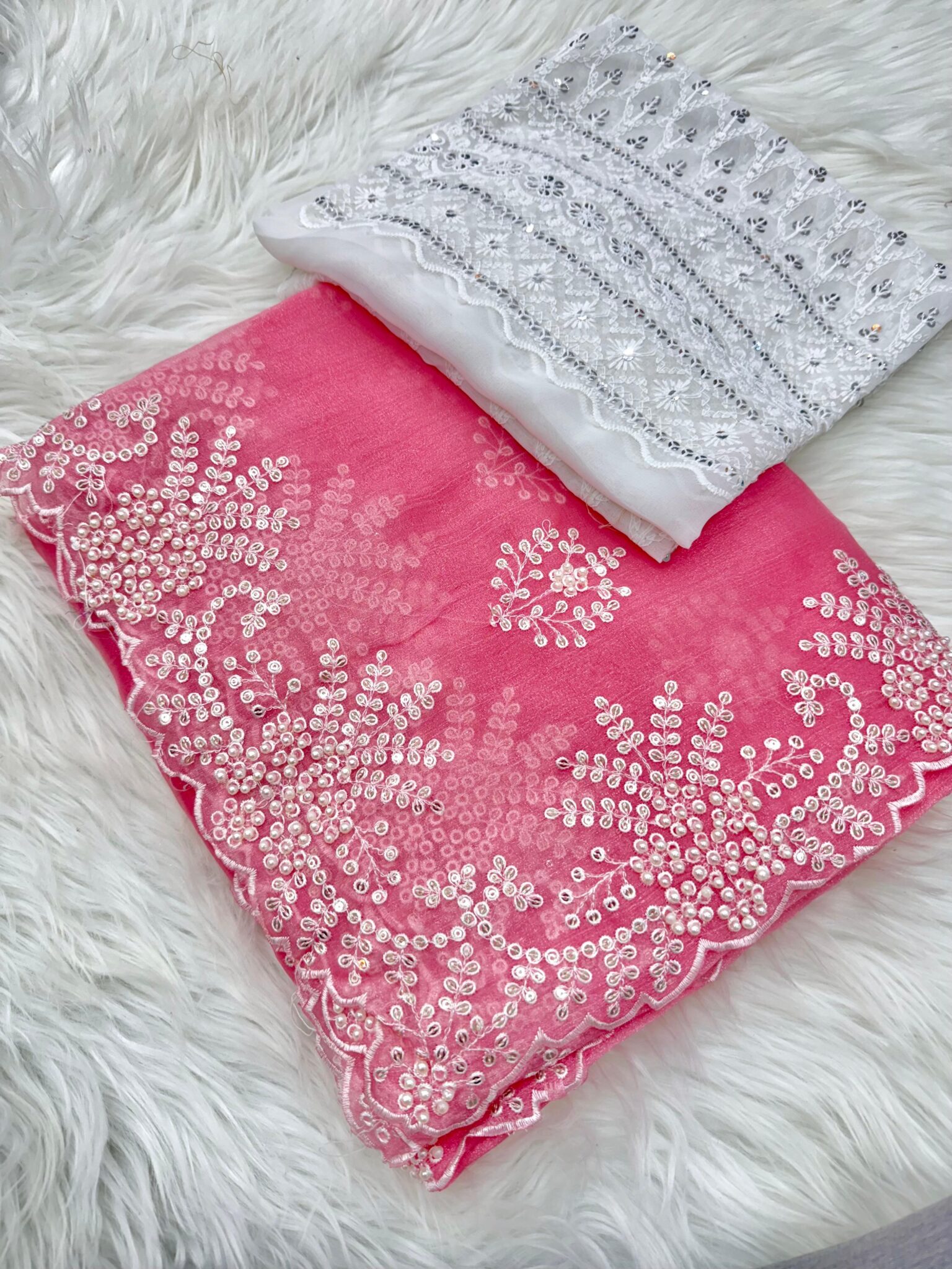 Stunning Hot Pink Silk Saree with Hand Embroidery & Pearl Handwork ...