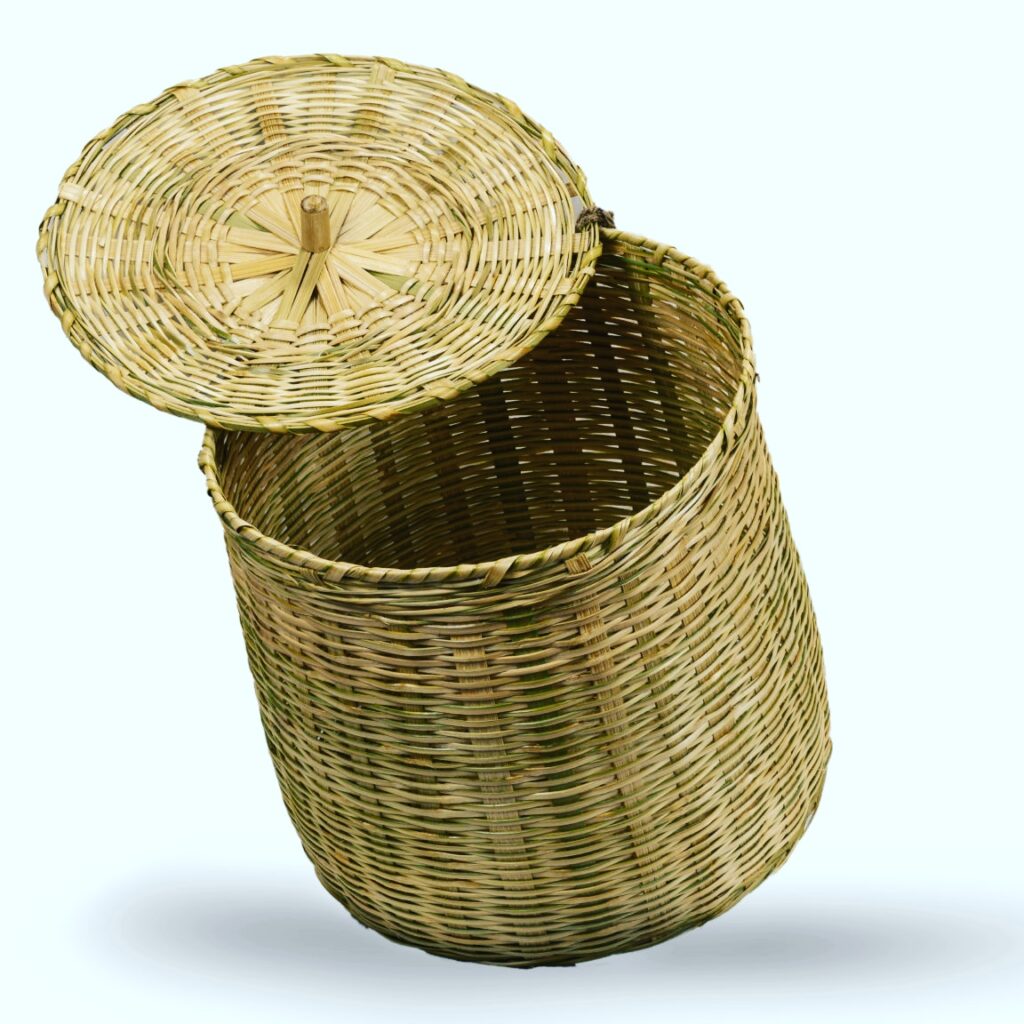 Handcrafted Bamboo Storage Basket with Lid | Woven Cylinder Organizer ...